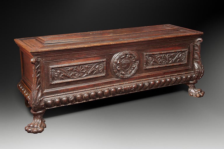 Tuscan Renaissance Carved Dark Walnut Cassone at 1stDibs