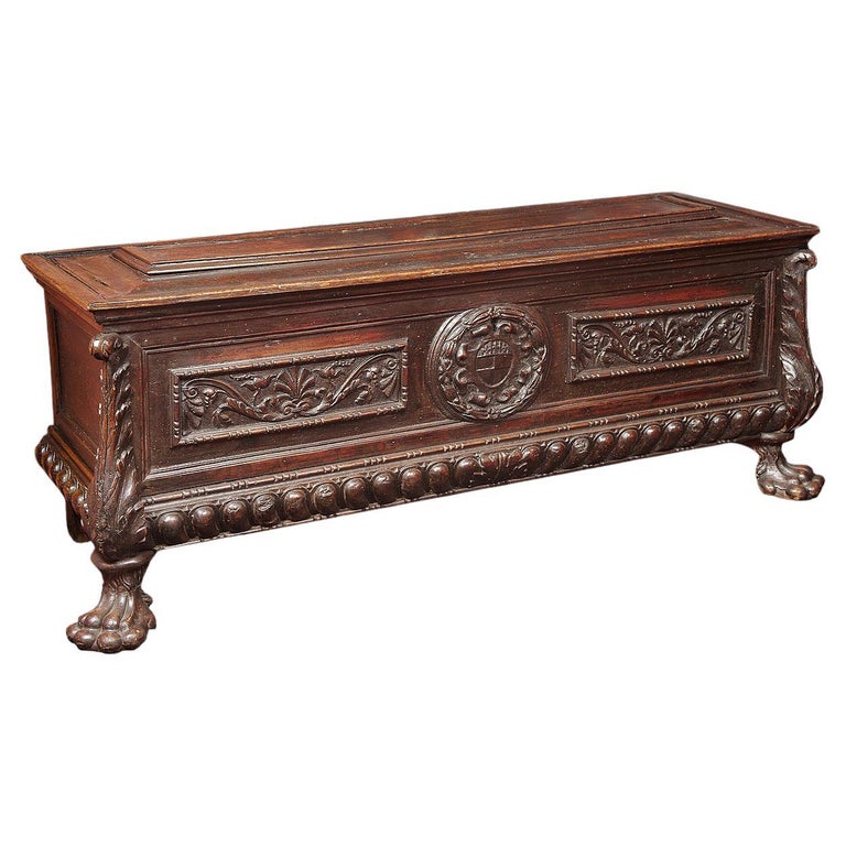 Tuscan Renaissance Carved Dark Walnut Cassone at 1stDibs