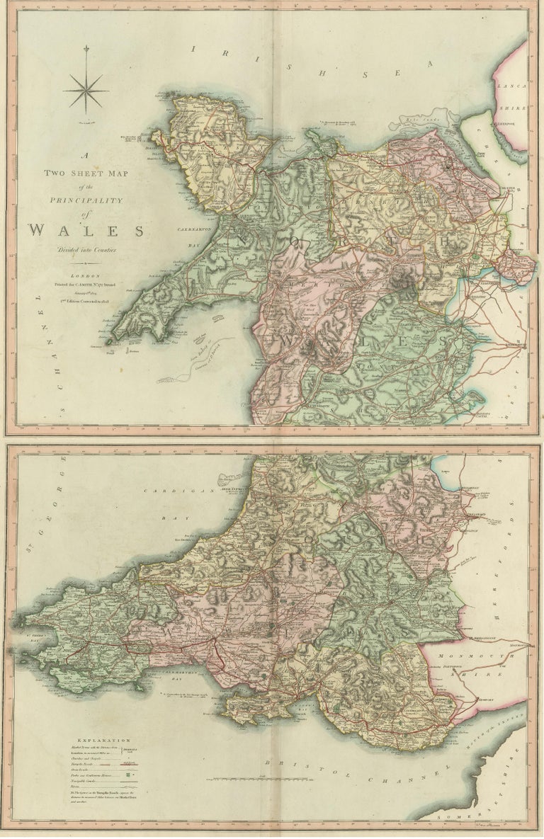 Two Sheet Map of the Principality of Wales Divided into Counties, 1804 ...