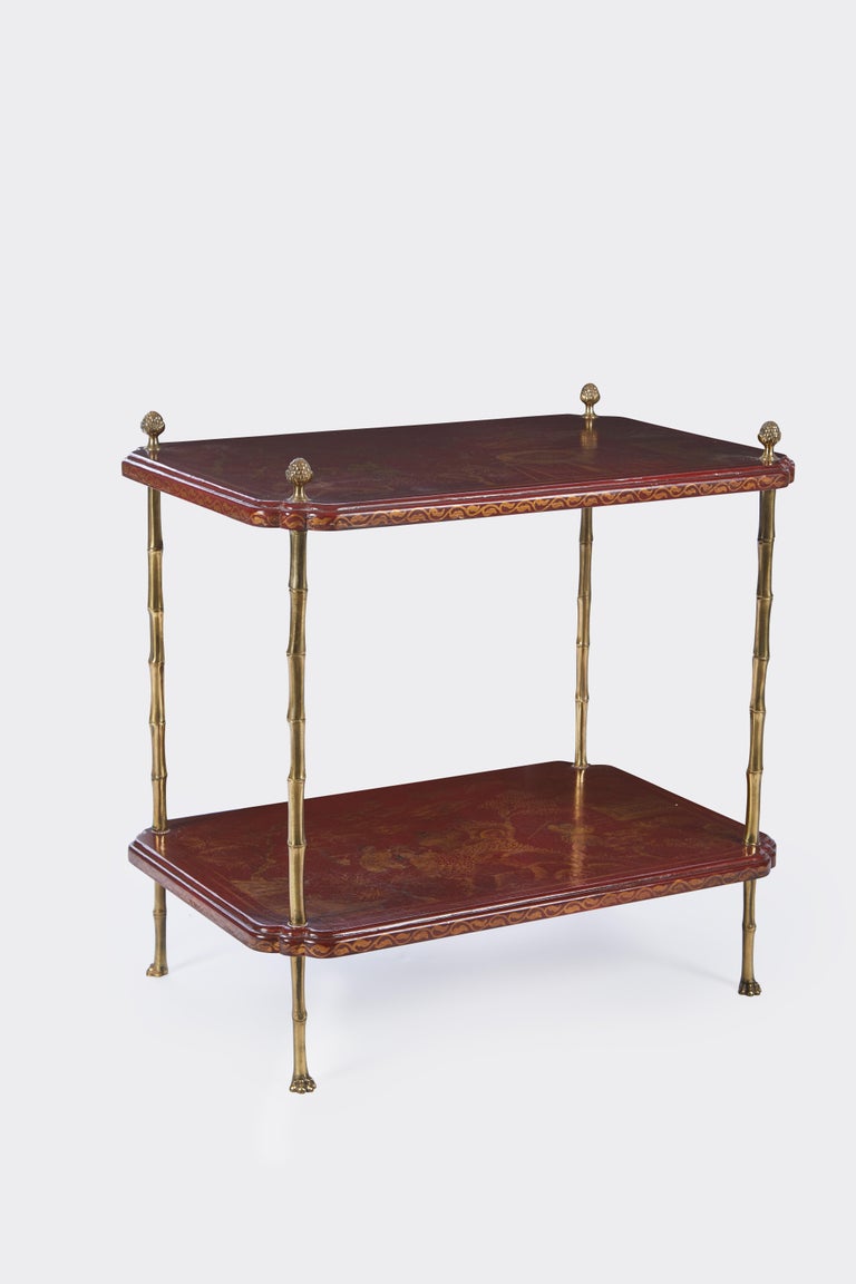 Two-Tiered Red Lacquered Side Table at 1stDibs