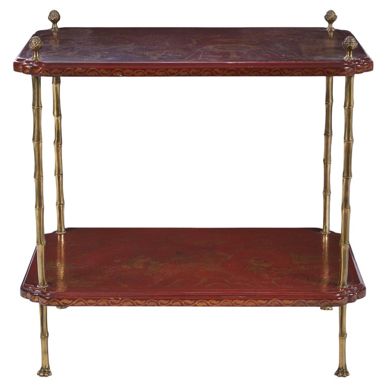 Two-Tiered Red Lacquered Side Table at 1stDibs