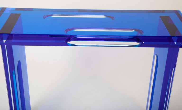 Unique Contemporary Lucite Console Table in Cobalt and Clear Lucite at ...