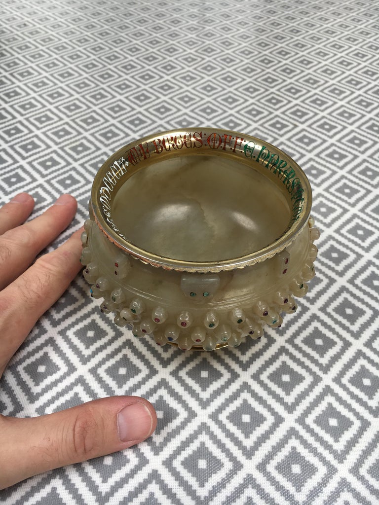 A Unique Jade Bowl with Enamelled Gilt-Metal Mounts Inset with ...