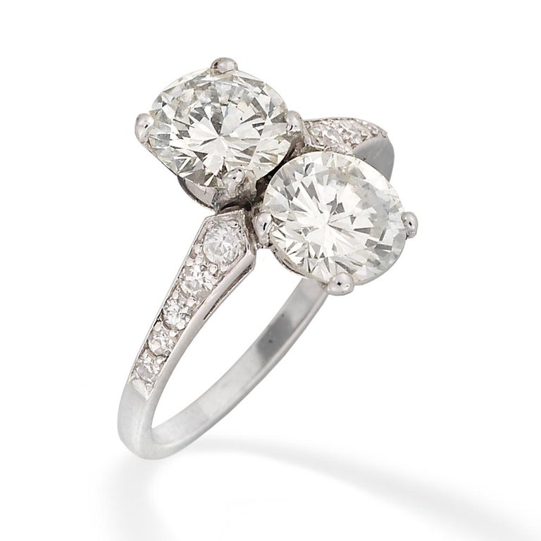Vertical Two Stones Round Brilliant-Cut Diamond Ring For Sale at ...