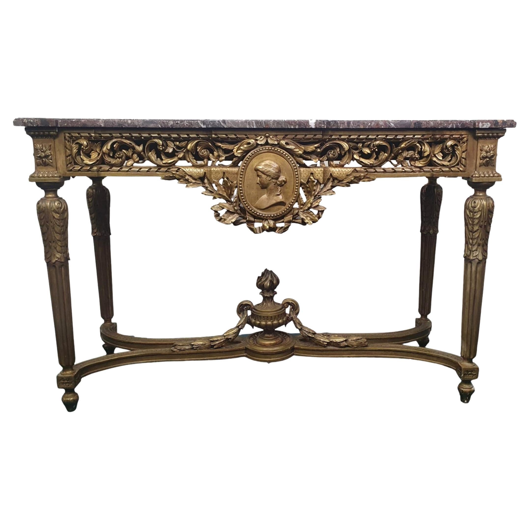 Fine 19th Century Carrara White Marble Top Giltwood Console Table For ...