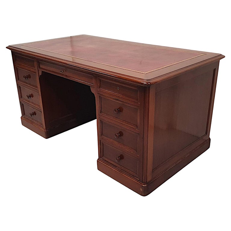 Very Fine 19th Century Nine Drawer Pedestal Desk For Sale at 1stDibs