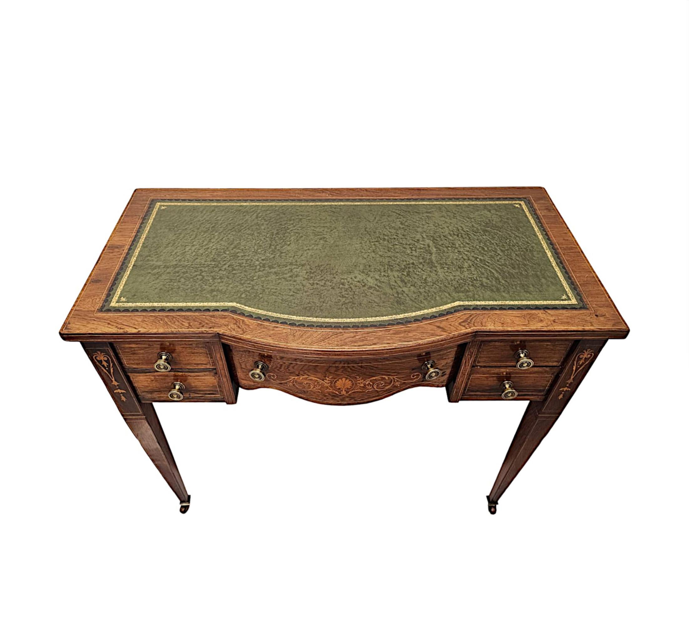 A Very Fine Edwardian Inlaid Leather Top Desk For Sale at 1stDibs
