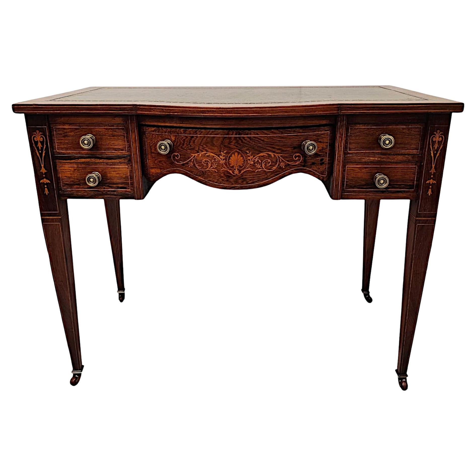 A Very Fine Edwardian Inlaid Leather Top Desk For Sale at 1stDibs