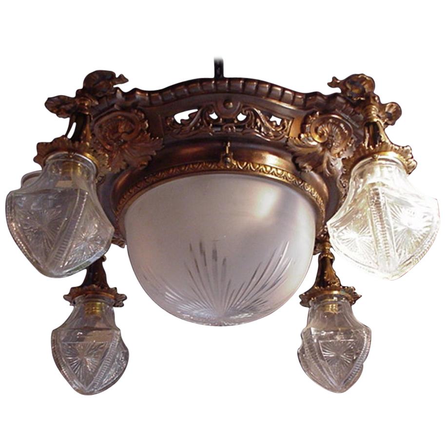 Very Fine and Highly Decorative Gilt Pendant or Flush Mounted Fixture ...