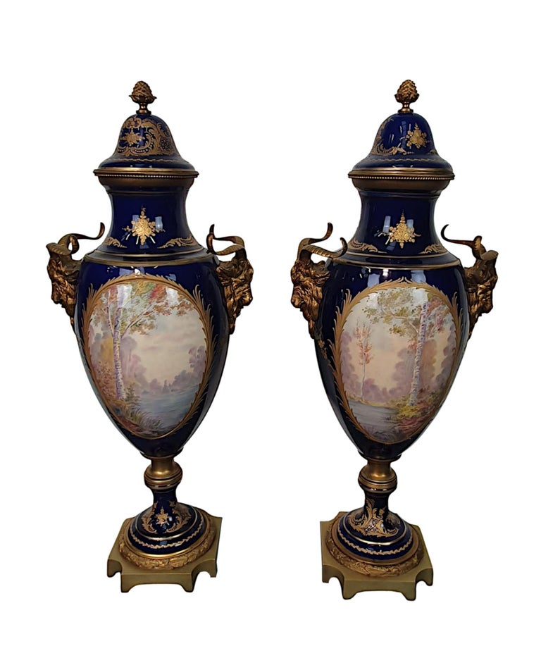 Very Fine Large Pair of 19th Century Hand Painted Lidded Urns For Sale ...