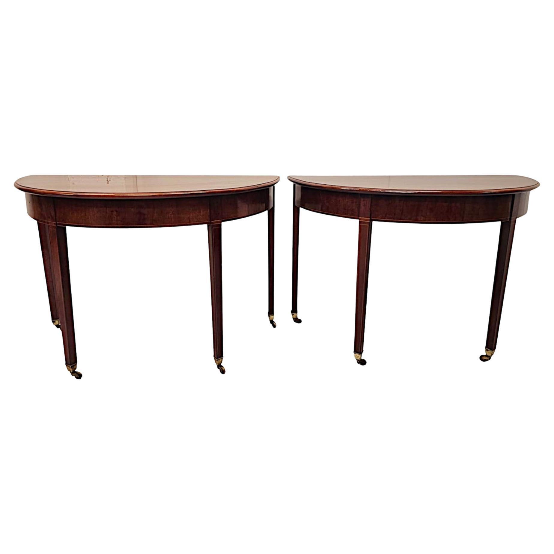 A Very Fine Pair of 19th Century Inlaid Mahogany Demi Lune Tables For ...