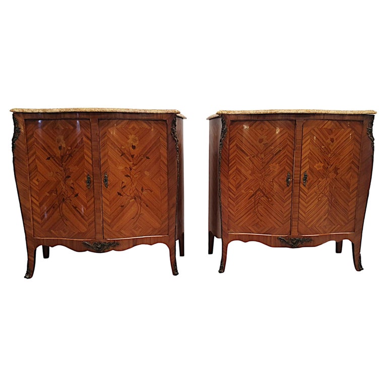 Very Fine Pair of Mid 20th Century Kingwood Marble Top Side Cabinets ...