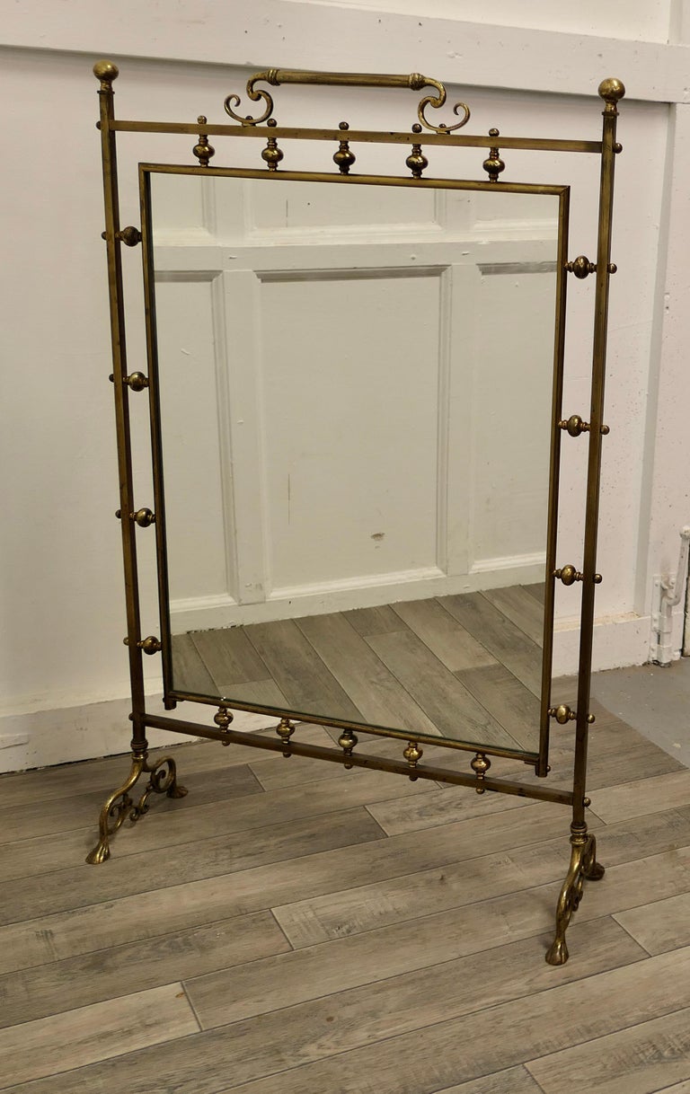 Very Large Art Nouveau Brass Mirrored Fire Screen For Sale at 1stDibs