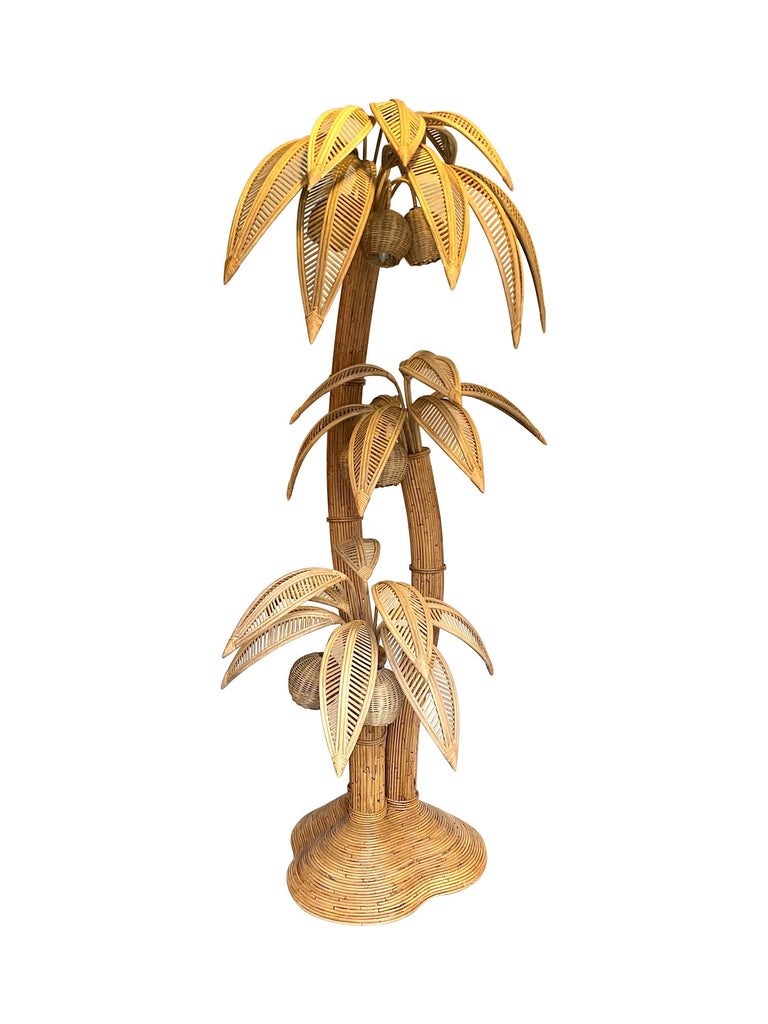 Very Large Bamboo and Rattan Palm Tree Floor Lamp with Seven Coconut ...