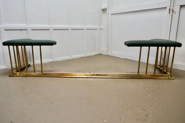 Very Large Brass and Green Leather Club Fender at 1stDibs