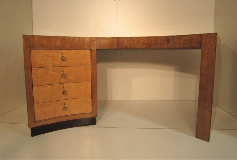 Very Large Demilune Blond Burlwood Executive Partners Desk at 1stDibs