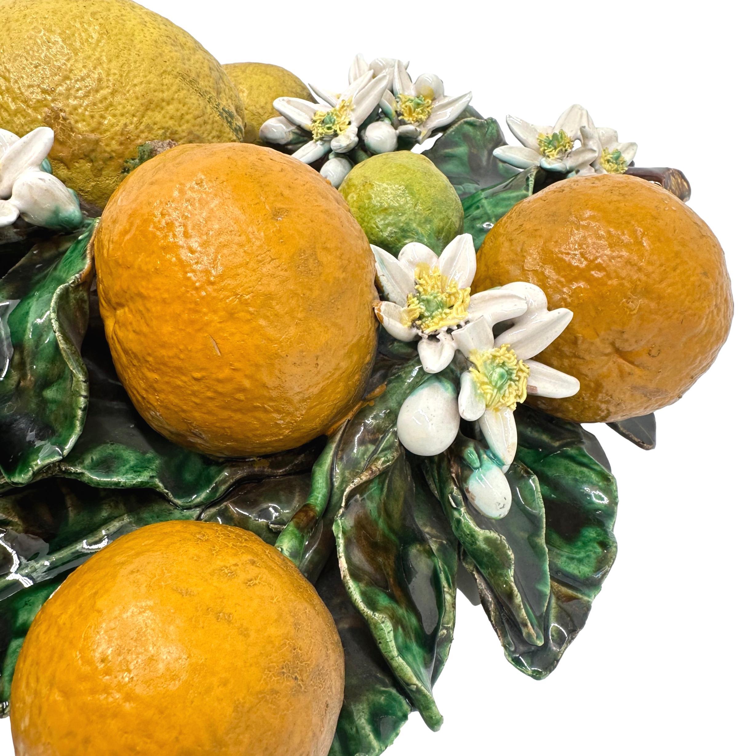 A Very Large French Majolica Trompe L'oeil Wall Plaque with Oranges and ...