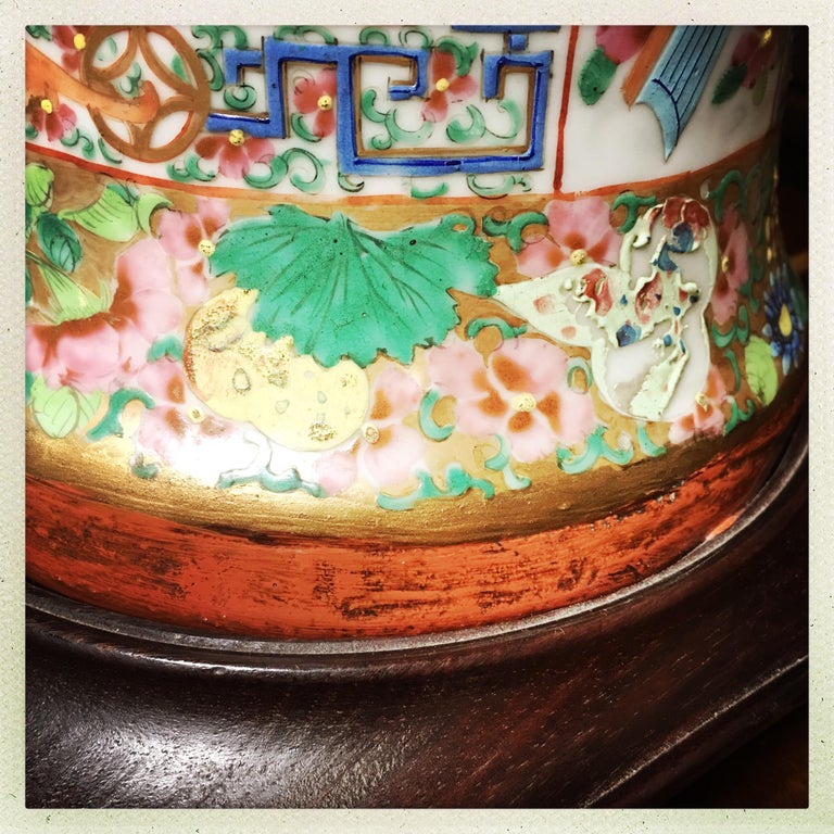 Very Large Pair of Chinese Porcelain Rose Mandarin Lamp Bases at ...