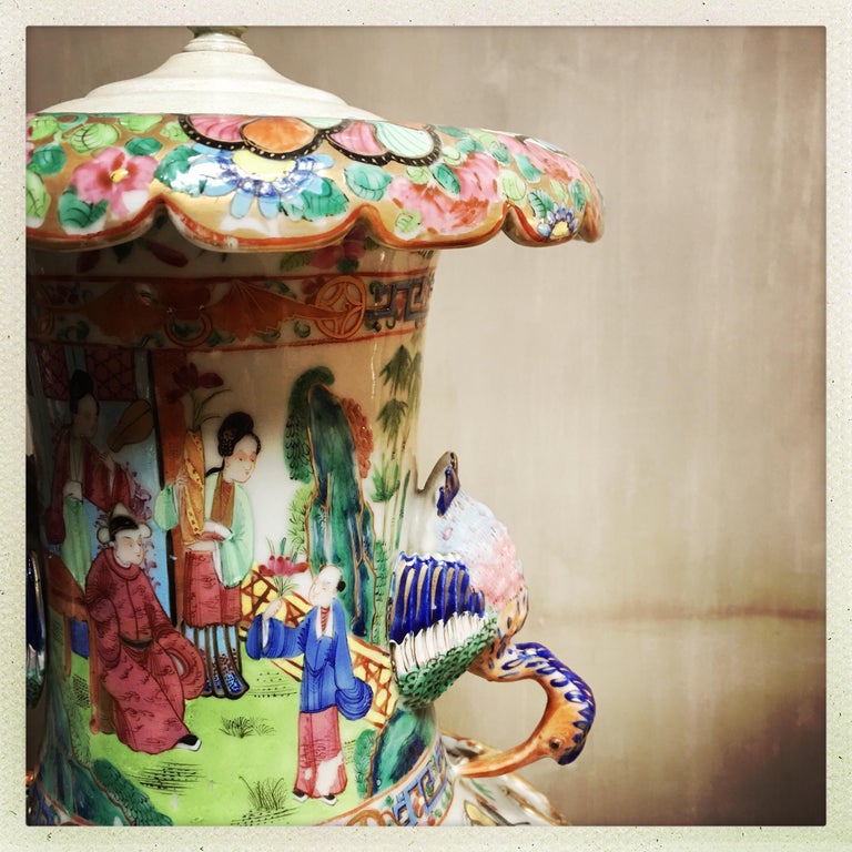 Very Large Pair of Chinese Porcelain Rose Mandarin Lamp Bases at ...
