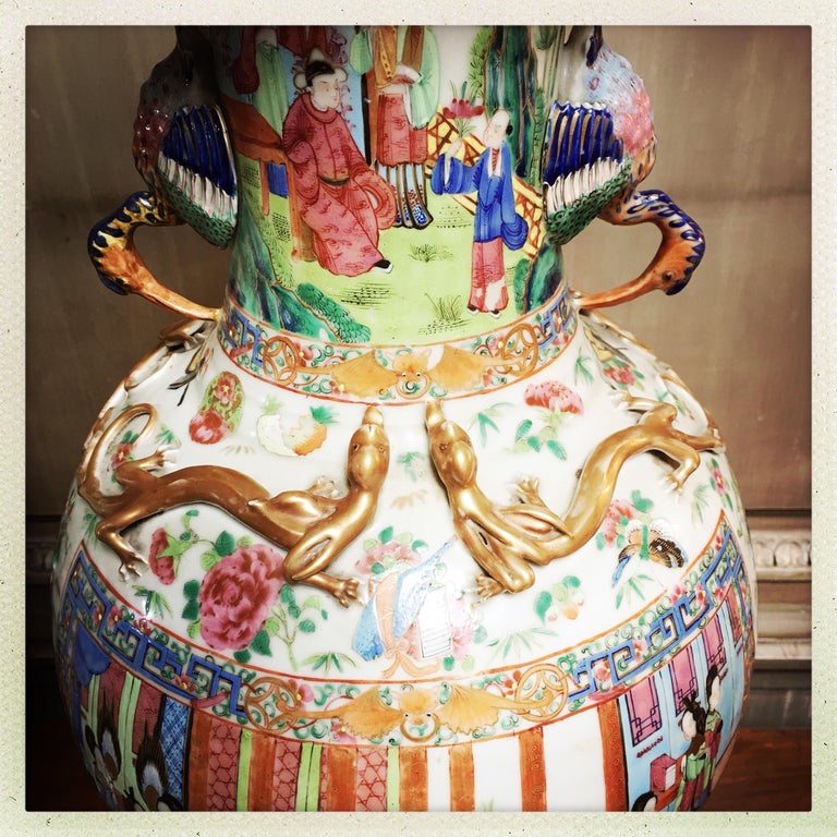 Very Large Pair of Chinese Porcelain Rose Mandarin Lamp Bases at ...