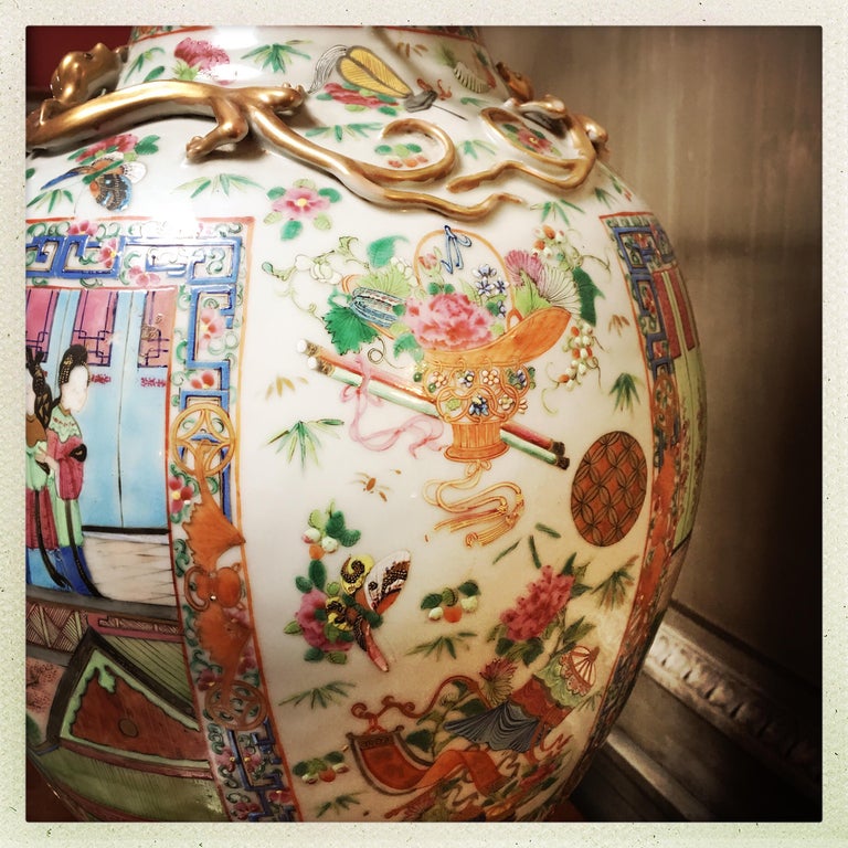 Very Large Pair of Chinese Porcelain Rose Mandarin Lamp Bases at ...