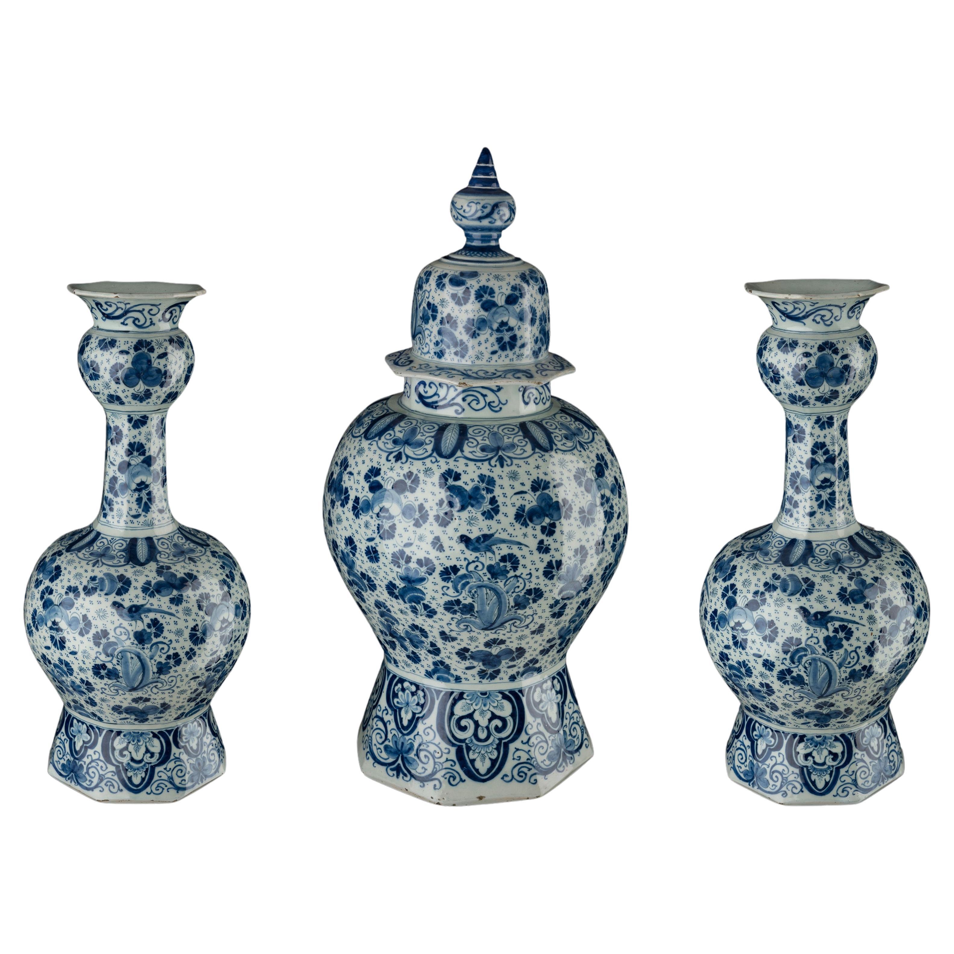 Three-Piece Delft Polychrome Garniture For Sale at 1stDibs