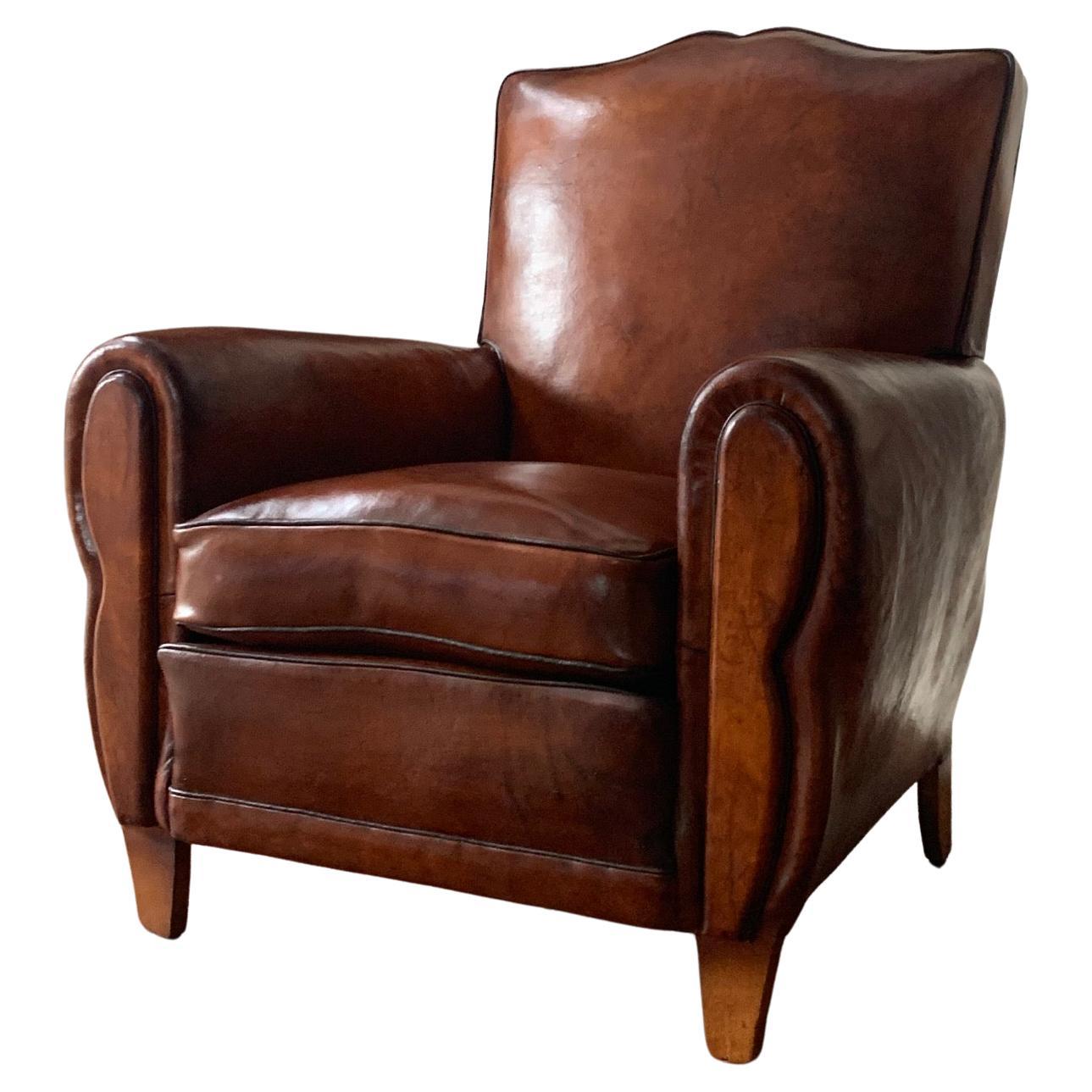 Pair of French Leather Moustache Back Club Chairs, Restored at 1stDibs ...