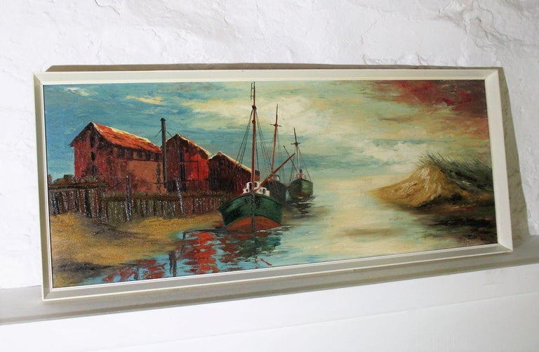 Vibrant Sea Dockside Mooring Oil Painting Named 'Herring Sheds' by Ron ...