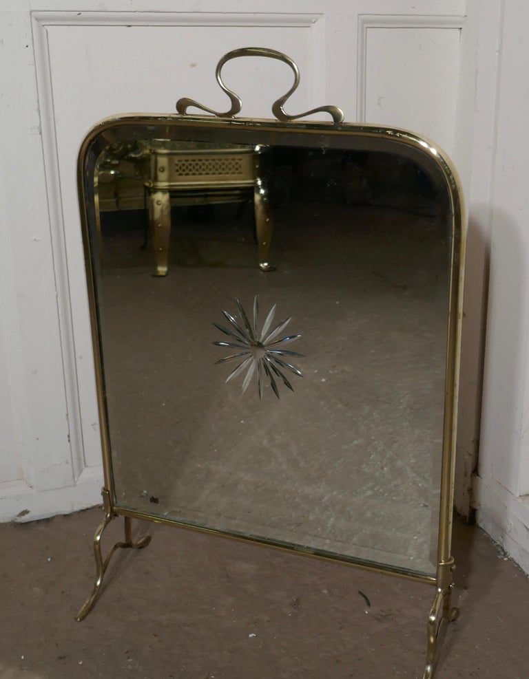Victorian Art Nouveau Brass and Sunburst Mirror Fire Screen at 1stDibs