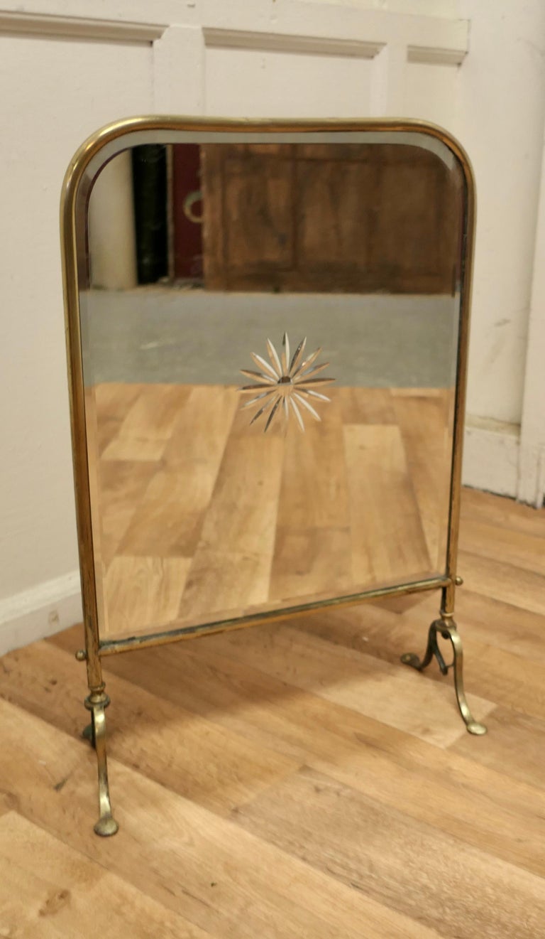 Victorian Art Nouveau Brass and Sunburst Mirror Fire Screen For Sale at ...