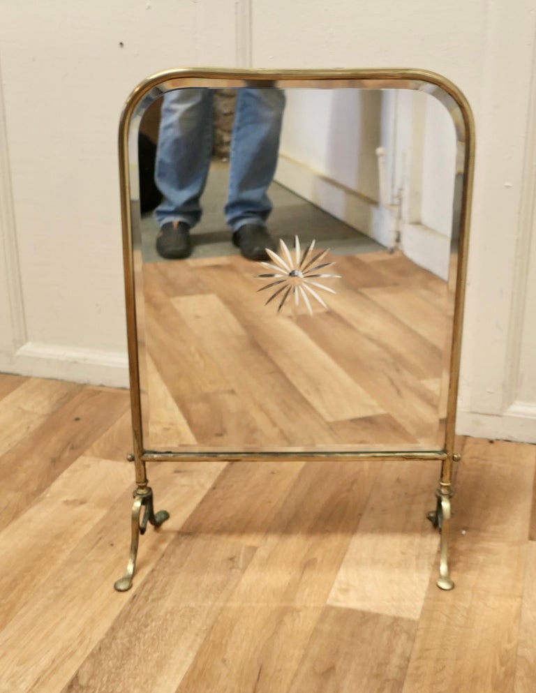 Victorian Art Nouveau Brass and Sunburst Mirror Fire Screen For Sale at ...