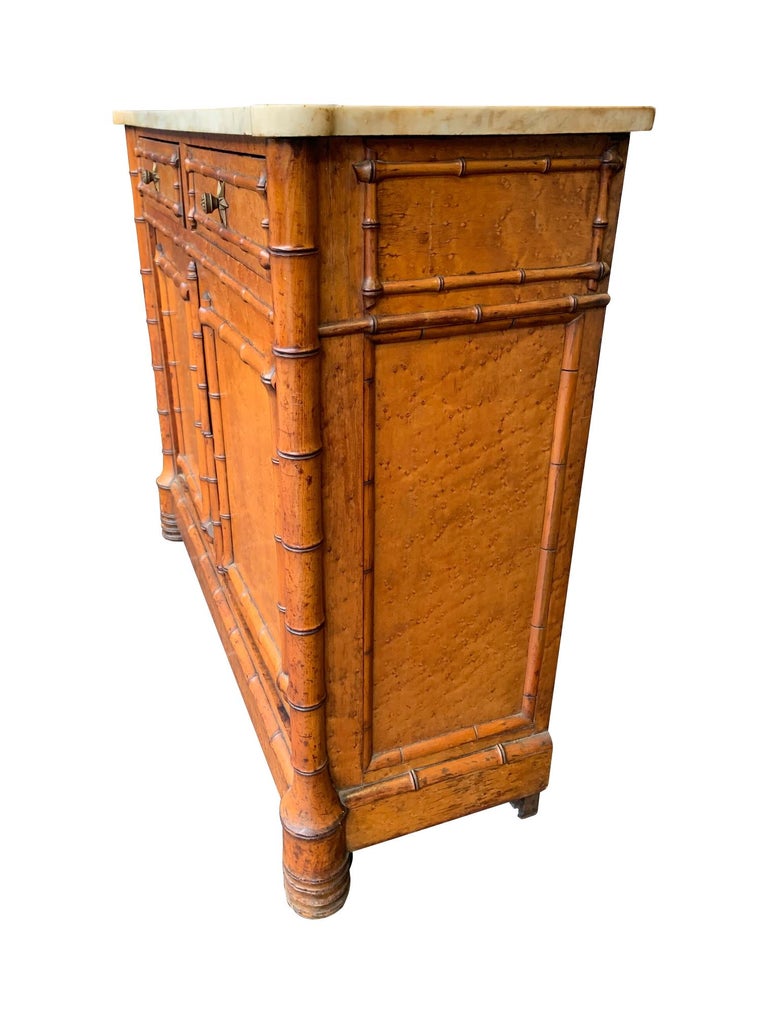 Victorian Bird’s-Eye Maple Console Cabinet with Faux Bamboo and Marble ...