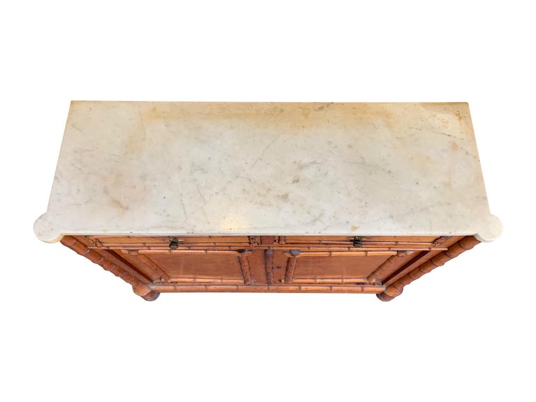 Victorian Bird’s-Eye Maple Console Cabinet with Faux Bamboo and Marble ...