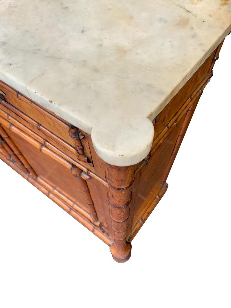 Victorian Bird’s-Eye Maple Console Cabinet with Faux Bamboo and Marble ...