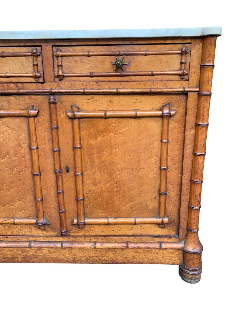 Victorian Bird’s-Eye Maple Console Cabinet with Faux Bamboo and Marble ...