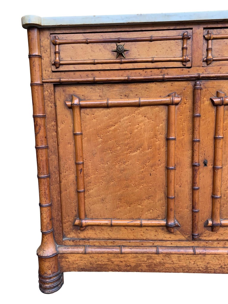 Victorian Bird’s-Eye Maple Console Cabinet with Faux Bamboo and Marble ...