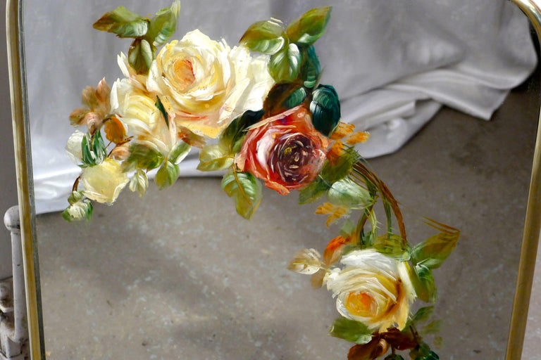 Victorian Brass and Roses Painted Mirror Fire Screen at 1stDibs