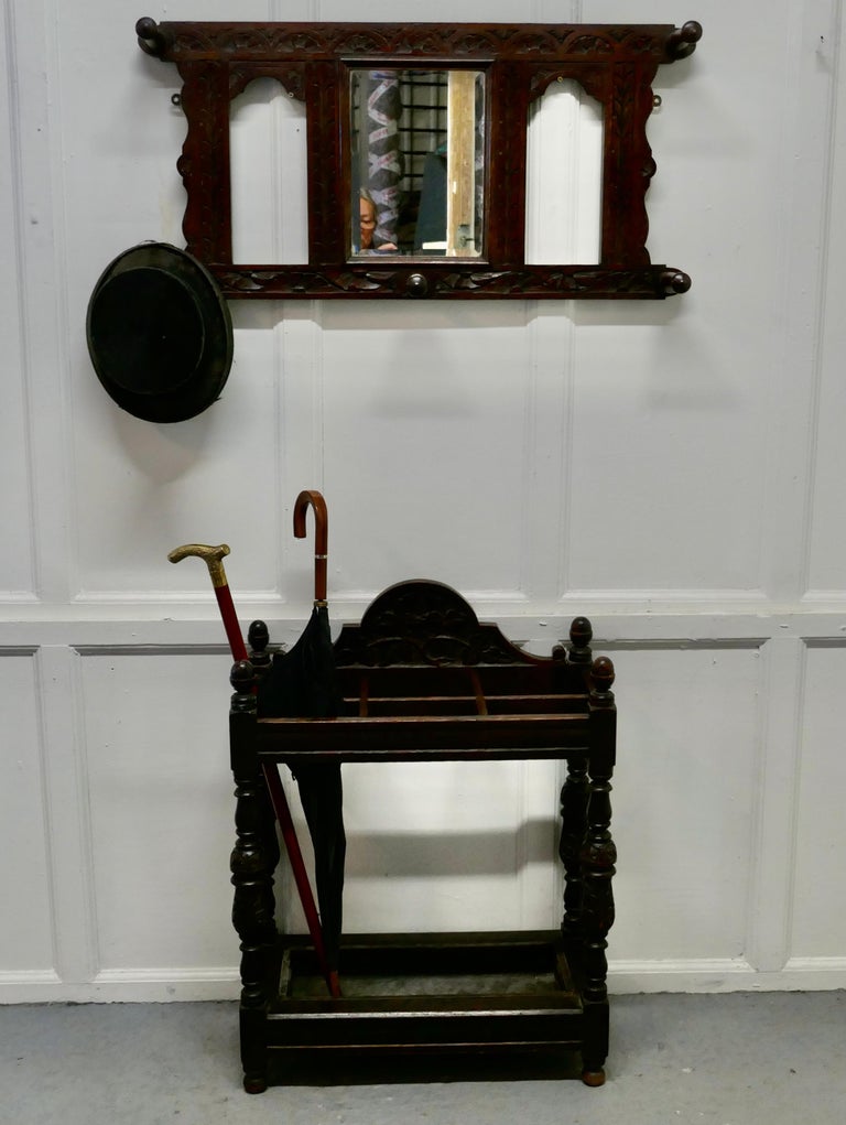 Victorian Carved Oak Stick Stand and Matching Mirror Set For Sale at ...