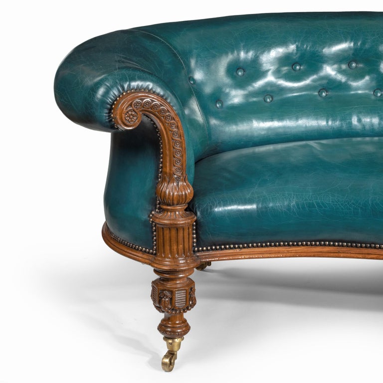 Victorian Carved Walnut Leathered Sofa For Sale at 1stDibs