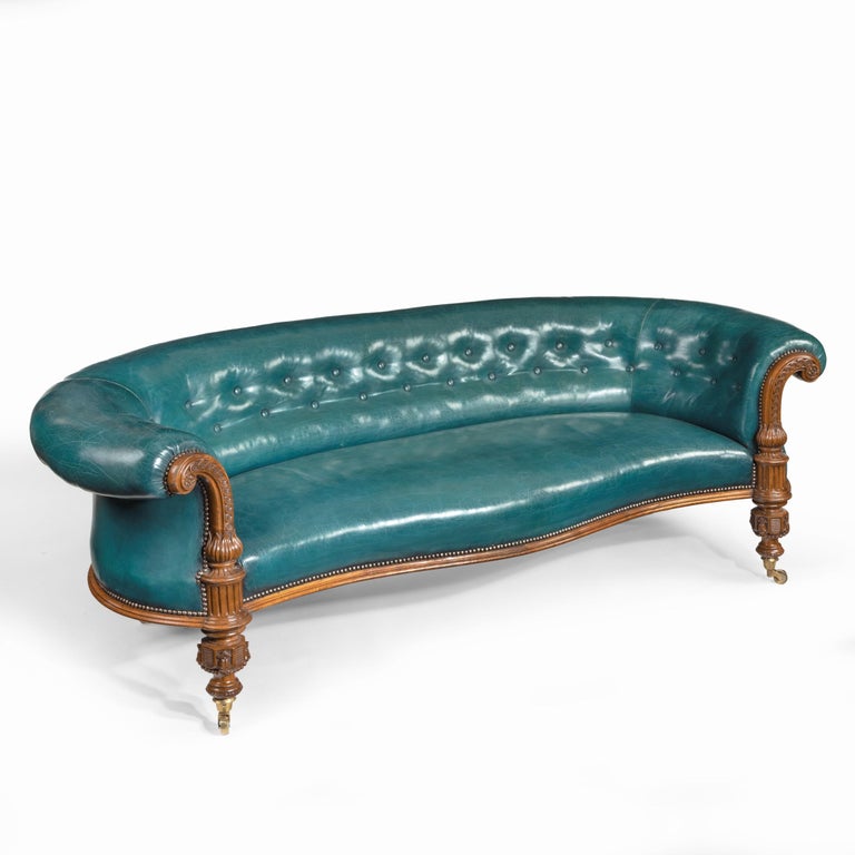 Victorian Carved Walnut Leathered Sofa For Sale at 1stDibs