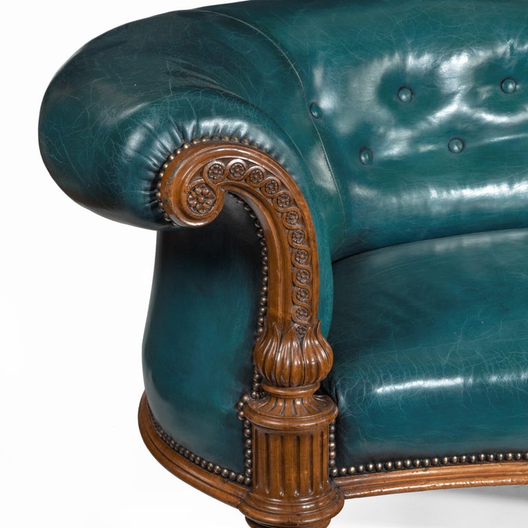 Victorian Carved Walnut Leathered Sofa For Sale at 1stDibs
