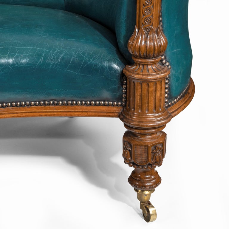 Victorian Carved Walnut Leathered Sofa For Sale at 1stDibs