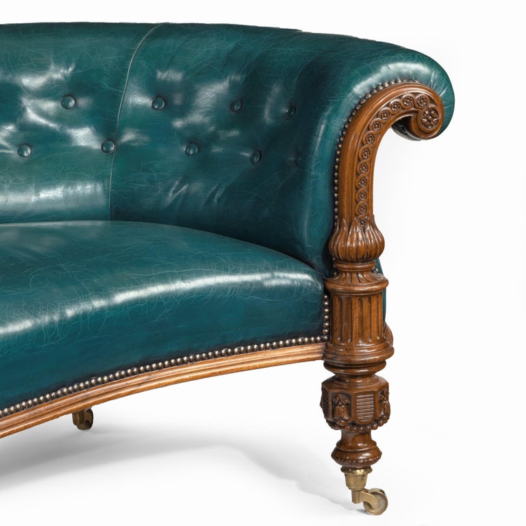 Victorian Carved Walnut Leathered Sofa For Sale at 1stDibs