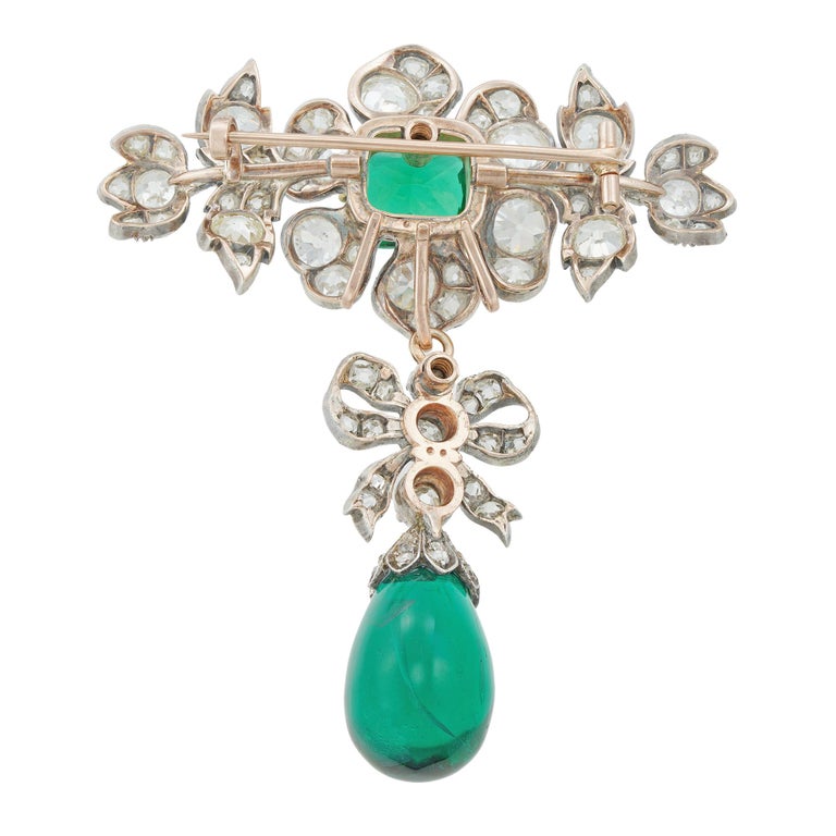 Victorian Diamond and Green-Paste Brooch For Sale at 1stDibs
