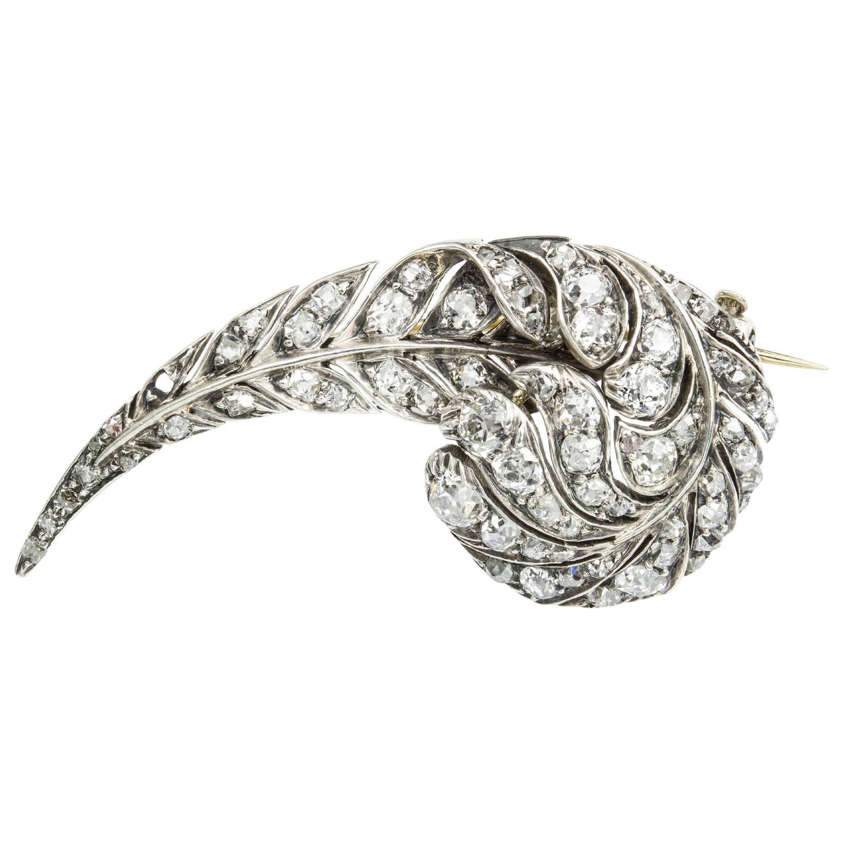 Emerald and Diamond Peacock Feather Brooch at 1stDibs