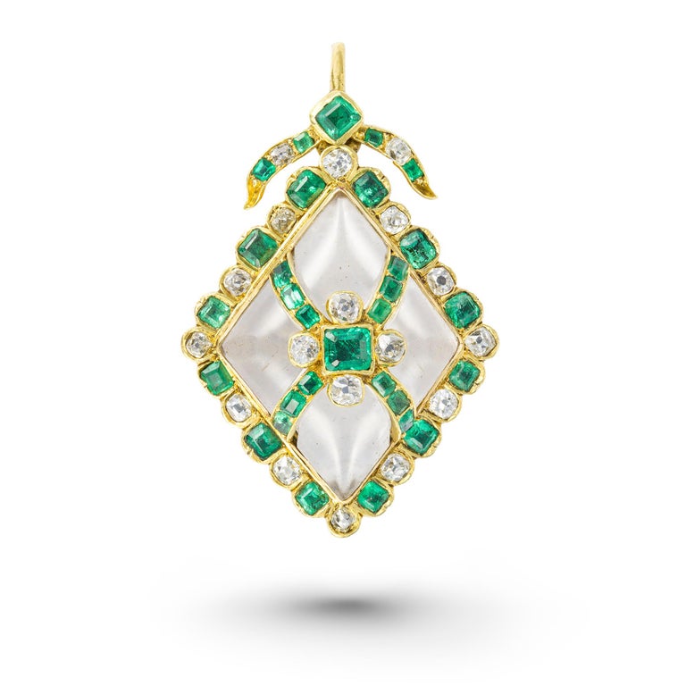 Victorian Emerald, Diamond and Crystal Pendant For Sale at 1stDibs