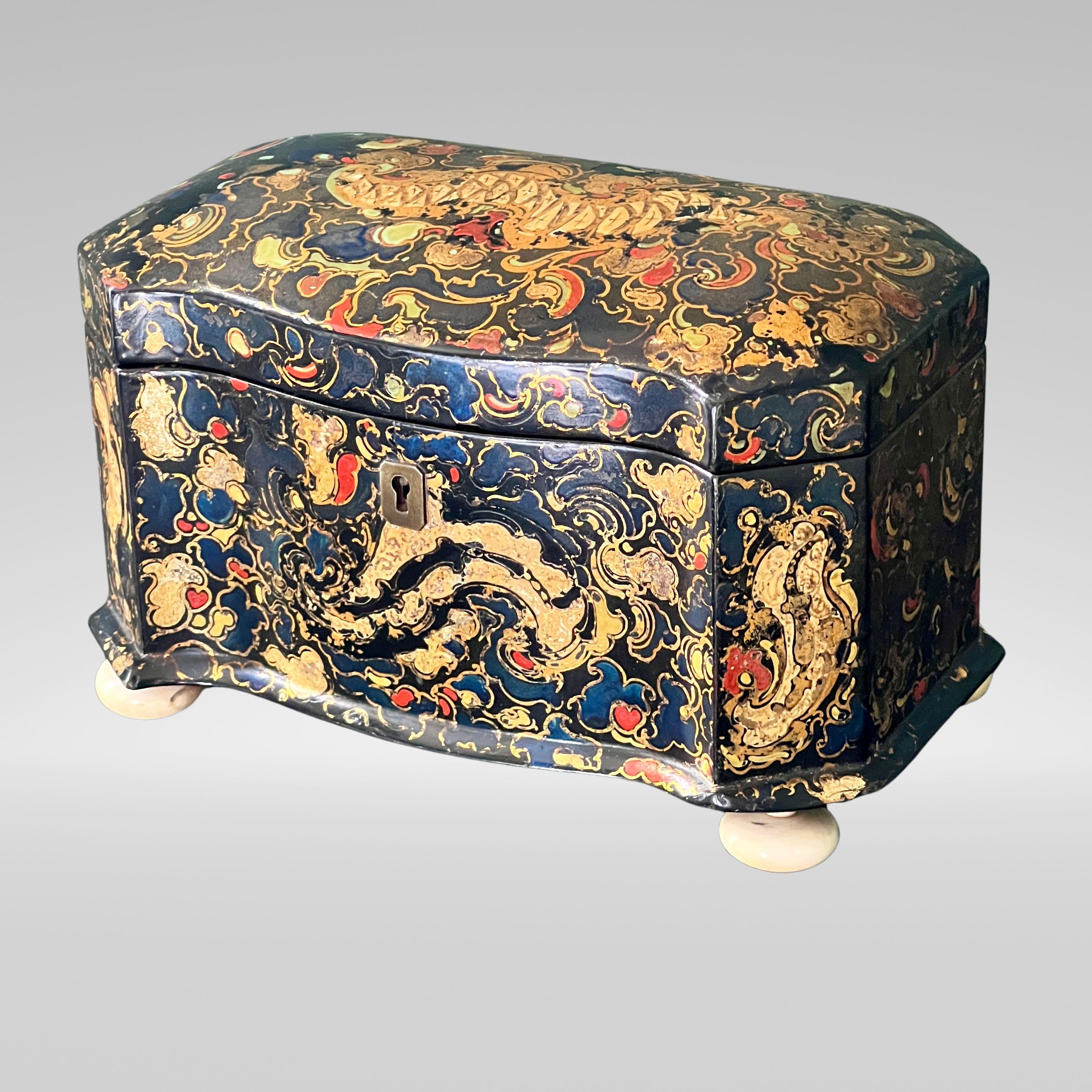 A Victorian Jennens and Bettridge Papier Mache Tea Caddy For Sale at ...