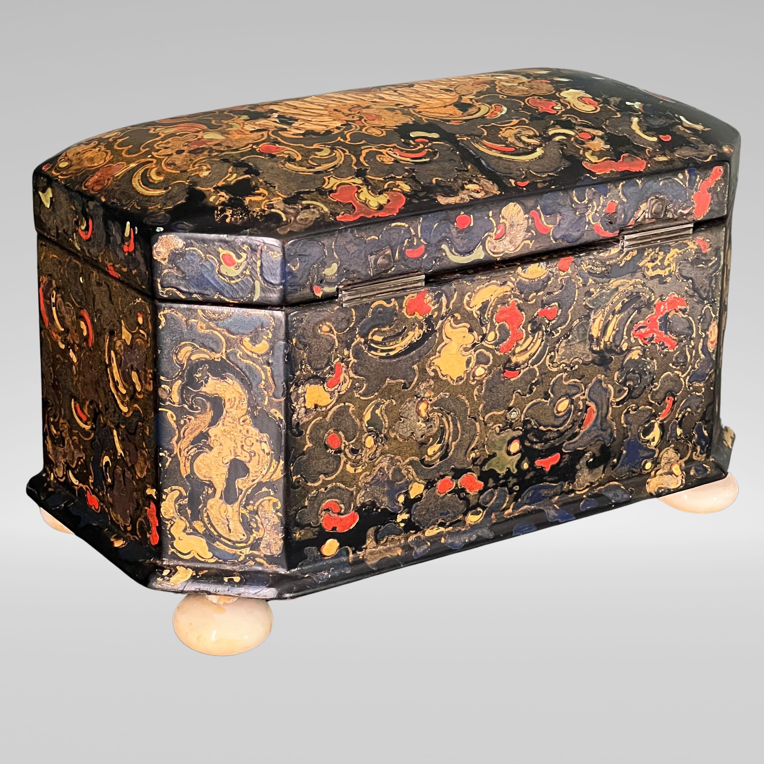 A Victorian Jennens and Bettridge Papier Mache Tea Caddy For Sale at ...