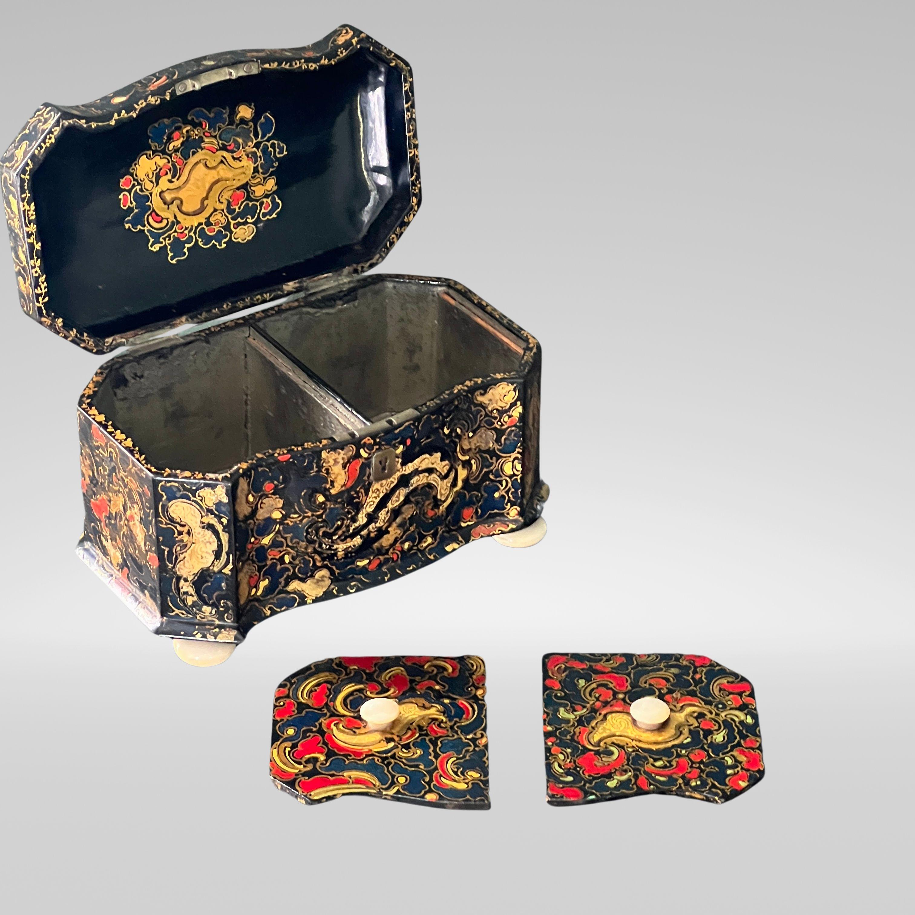 A Victorian Jennens and Bettridge Papier Mache Tea Caddy For Sale at ...