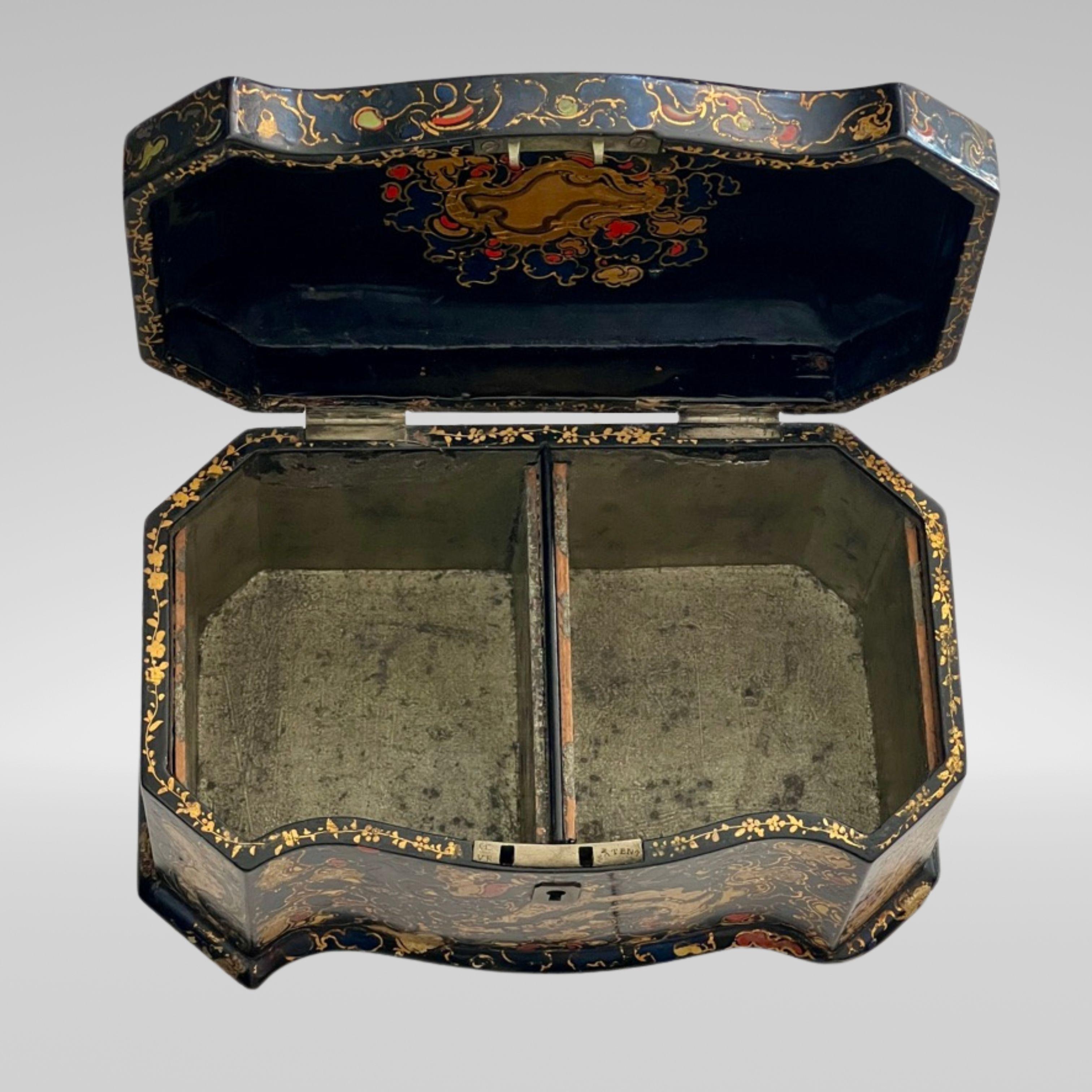 A Victorian Jennens and Bettridge Papier Mache Tea Caddy For Sale at ...